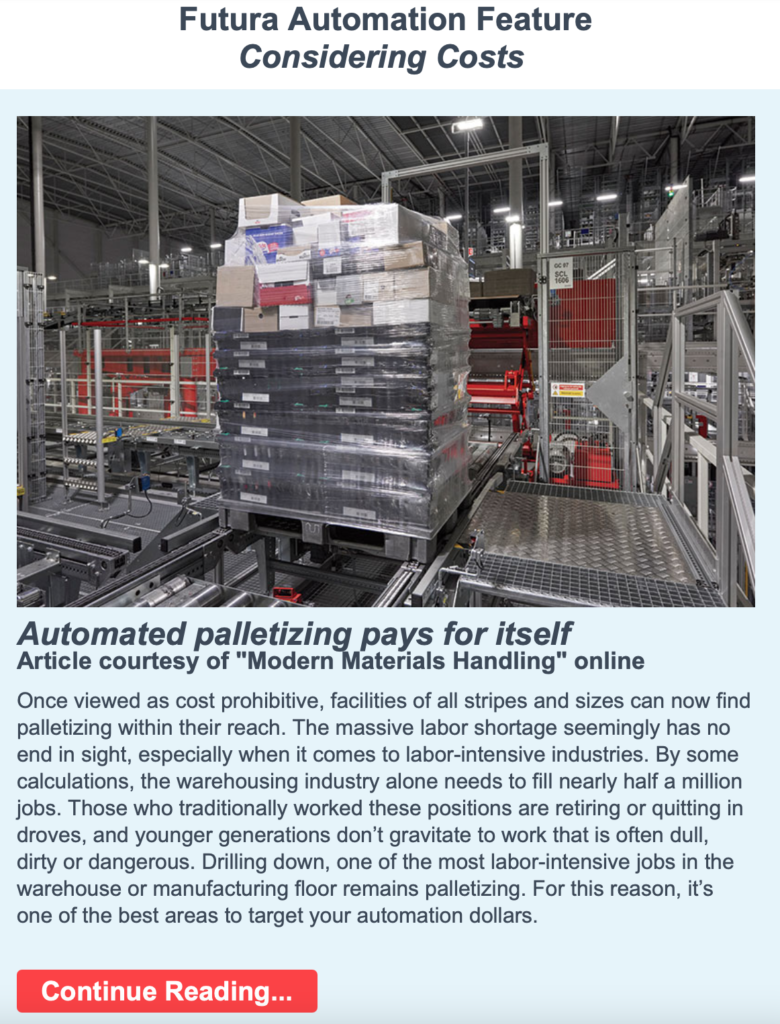 Simple Solutions: Palletizing Systems - Futura Automation Simple Solutions: Palletizing Systems - Futura Automation